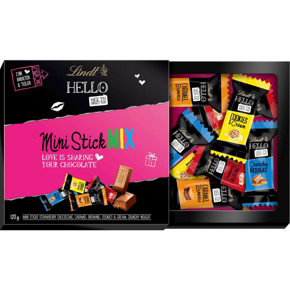 Hello Schokoriegel, Mini Stick Mix, Box von Lindt ⮞ Globus